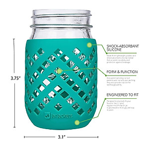 JarJackets Silicone Mason Jar Sleeve - Fits 16oz (1 pint) REGULAR-Mouth Jars | Package of 4 (Multicolor)