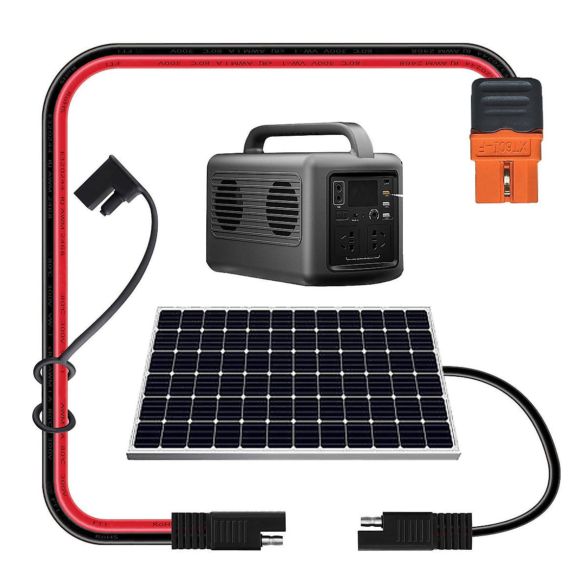 ZkeeShop XT60i to SAE Adapter 10AWG Solar Charging Cable XT60i-F Extension Cable with SAE Reverse Adapter Compatible for Ecoflow Solar Generator Portable Power Station 1.5M