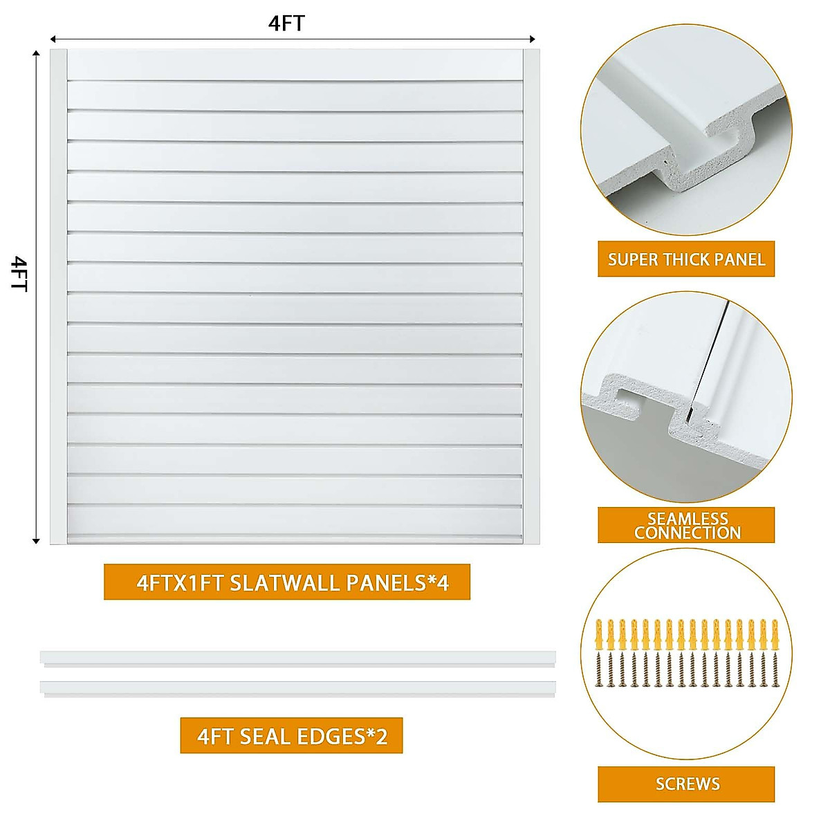 Landical PVC Slat Wall Panels 4 x 4 Ft, 4 Panels, Garage Wall and Home Organizer Storage System Slat Wall Paneling Garage Slatwall for Garage Wall Tool Organization Peg Board Storage Rack, White