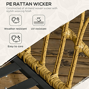 Outsunny 3 Piece Bistro Set with Cushions, Outdoor PE Rattan Wicker Patio Rocking Chair with 2 Porch Rocker Chairs, Glass Top Coffee Table Patio Conversation Set, Cream White