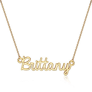 Turandoss Brittany Necklace, 14K Gold Plated Name Necklace Brittany Jewelry Gifts Gold Brittany Name Necklace for Women Jewelry Name Necklace Personalized