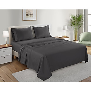 100% Organic Cotton Twin Sheet Set & Standard Pillowcases Set of 2 Combo- 300 Thread Count Long Staple Cotton Sheets,3 Pc Twin Size Sheets & Standard Pillowcases, Sateen Sheets, Breathable - Charcoal