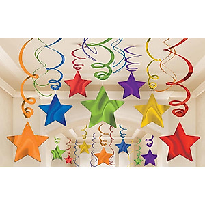 AimtoHome Rainbow Party Star Swirl Decorations, Rainbow Foil Ceiling Hanging Swirl Decorations with Star, Whirls Decorations for Party, Pack of 36