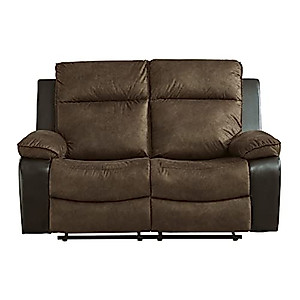 Signature Design by Ashley Woodsway Traditional Pull Tab Reclining Loveseat, Brown