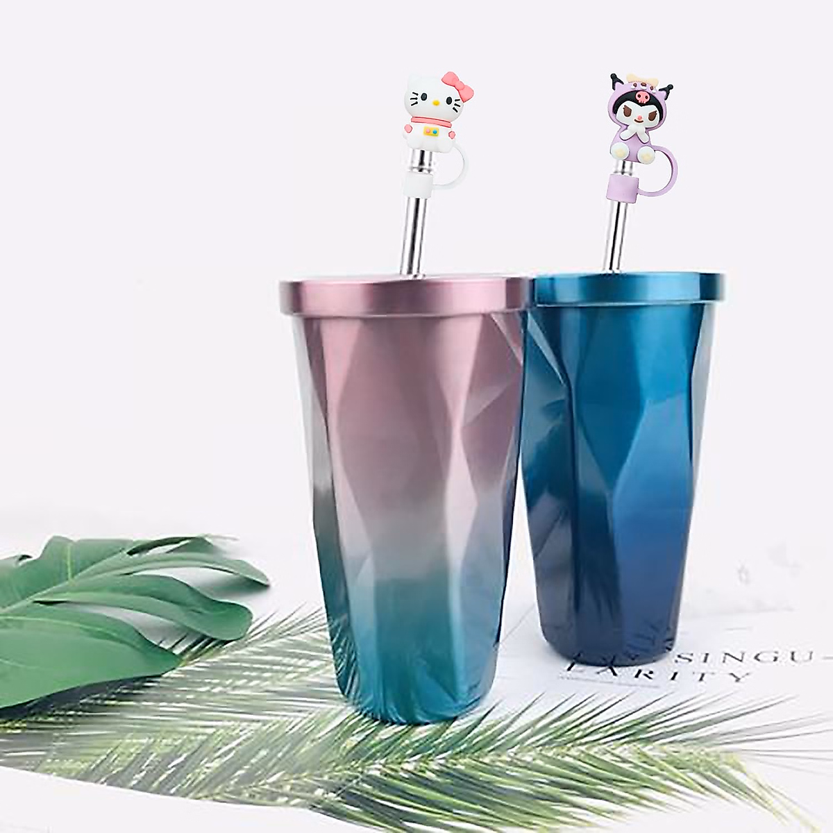 4pcs Straw Cover Cute Design Straw Topper for Stanley 30 Oz 40Oz Tumbler Straw Topper 10mm 0.4in Dust-Proof Reusable Straw Tips Lids