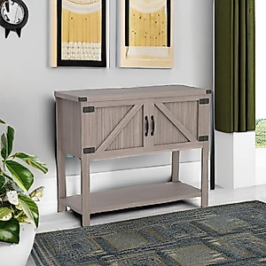 4ever2buy Farmhouse Coffee Bar Cabinet with Barn Doors, Grey Coffee Bar Stand with Storage, 36 inch Coffee and Tea Bar with Bottom Shelf for Living Dining Room