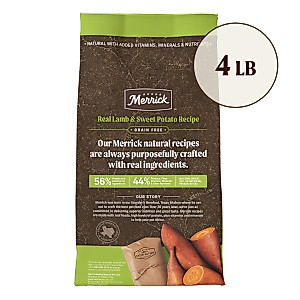 Merrick Premium Grain Free Dry Adult Dog Food, Wholesome And Natural Kibble With Real Lamb And Sweet Potato - 4.0 lb. Bag