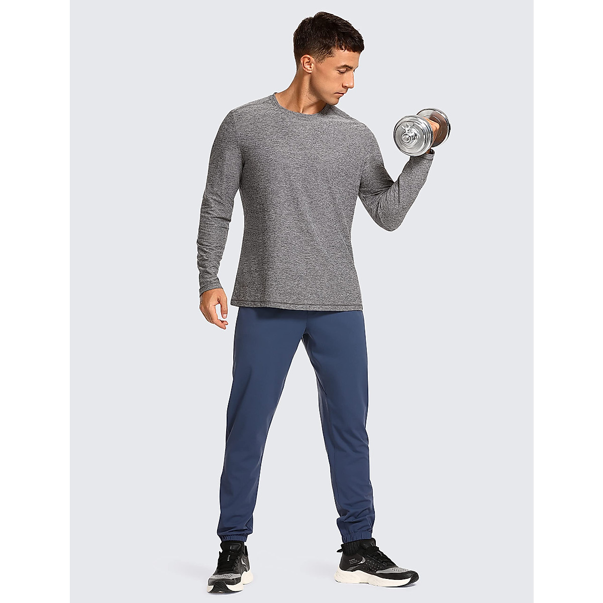 CRZ YOGA Men's Lightweight Long Sleeve T-Shirts Slim Fit Crew Neck Quick Dry Soft Athletic Workout Tee Tops Platinum Heather X-Large
