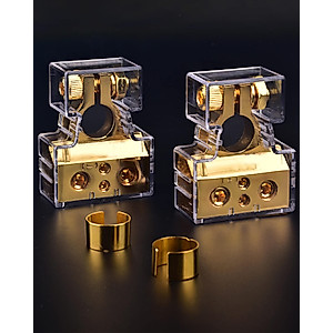 SUNMORN Battery Terminal Connectors, 0/2/4/6/8/10 AWG Battery Terminals, Heavy Duty Car Battery Terminal, Top Post Multiple Battery Terminal (Silver+Gold)