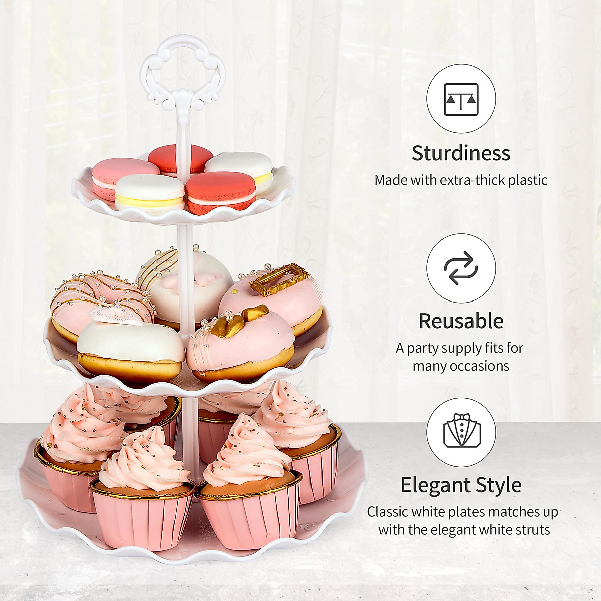 NWK 6 Piece Cake Stand Dessert Stand 12inch Cake Plate Two 3-Tier Cupcake Stands Three Appetizer Trays for Birthday Baby Shower Tea Party