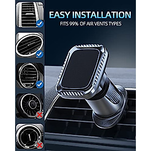Magnetic Phone Holder for Car, Car Phone Holder Mount, Upgraded Metal Longer Hook Clip Fit More Vent Car Mount , Strong Magnets Phone Mount for Car Vent, for All Cell Phones Tablets Gifts for Men