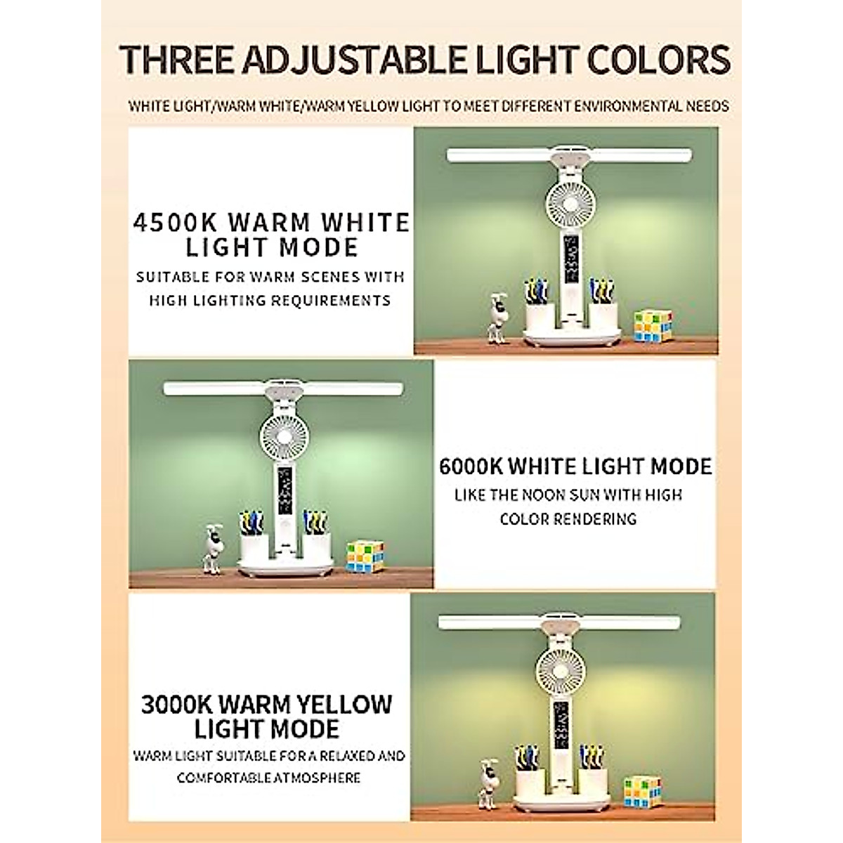 Desk Lamp LED, Lamp with Fan - Foldable Multifunction Table Lamp with Clock Date and Calendar - Led Desk Light with Pen Holder for Bedroom, Home Office Desk Lamp - Reading Table Lamp