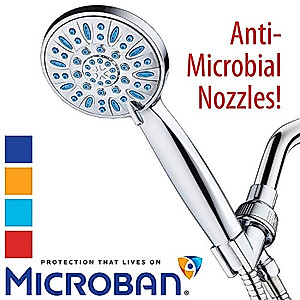 Anti-Clog High-Pressure 6-setting Hand Shower by AquaDance with Nozzle Protection from Growth of Grime for Stronger Shower! Aqua Blue