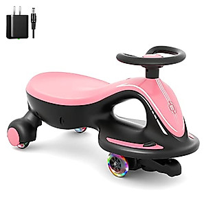 XJD Electric Wiggle Car Ride On Toy, 2 in 1 Wiggle Car Rechargeable Battery with Anti-Rollover Colorful Light-Emitting Wheel for Toddler Ride On Toys 3 Years and Up (Pink)