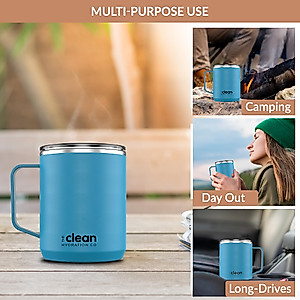 The Clean Hydration Company Insulated Coffee tumbler | Travel coffee mug | Ceramic Lined Tumbler | Iced Coffee Tumbler Cup with Lid | Double Wall Vacuum (Aqua, Mug 12oz)