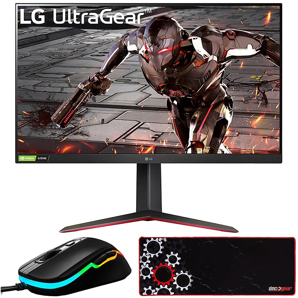 LG 32GN550-B 32" Ultragear FHD 165Hz HDR10 Gaming Monitor with G-SYNC Bundle with Deco Gear Wired Gaming Mouse and Deco Gear Large Extended Pro Gaming Mouse Pad