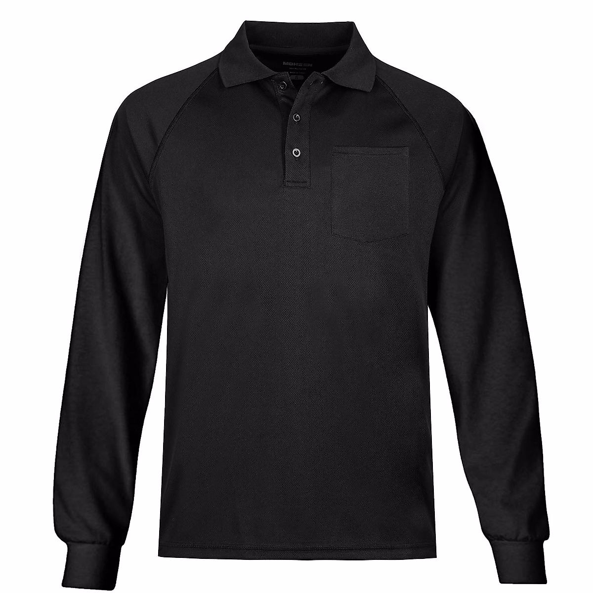 MOHEEN Men's Long Sleeve Moisture Wicking Performance Solid Golf Polo Shirt with Pocket (Black, X-Large)
