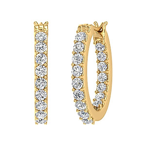 1 Carat Prong Set Diamond Inside-out Hoop Earrings in 14k Yellow Gold - IGI Certified (SI1-SI2 Clarity)