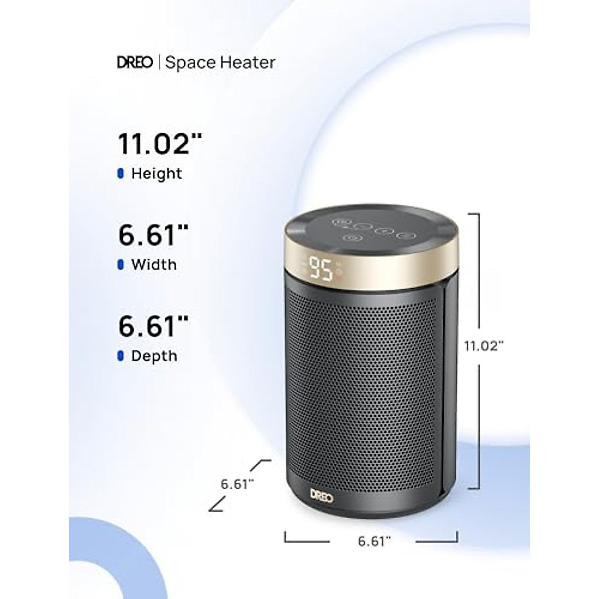 Dreo Space Heater, Portable Electric Heaters for Indoor Use with Thermostat, Digital Display, 1-12H Timer, Eco Mode and Fan Mode, 1500W PTC Ceramic Fast Safety Heat for Office Bedroom Home