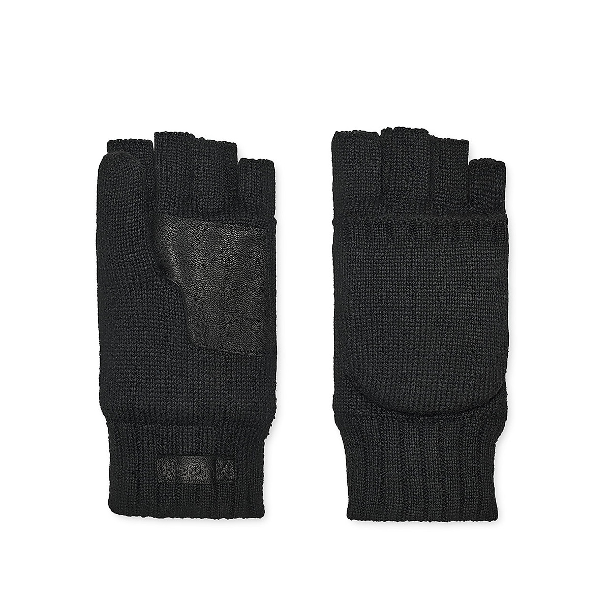 UGG Knit Flip Mitten with Leather Palm Patch Black LG-XL