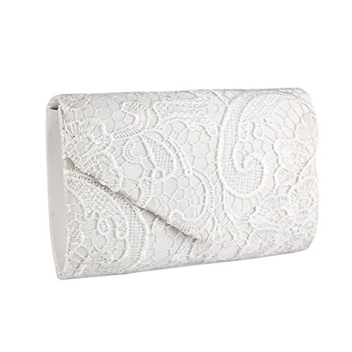 TOPCHANCES Womens Evening Clutch Ladies Floral Lace Envelope Handbags Wedding Bridal Purse Bag (White)