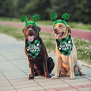 JOTFA St. Patrick's Day Dog Bandana Costumes, St. Patrick's Day Shamrock Dog Headband Buffalo Plaid Dog St. Patrick's Day Bandanas for Small Medium Large Dogs