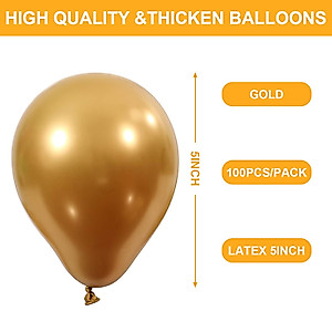 Sumind 100 Pieces 5 Inch Metallic Gold Balloons Decorative Latex Balloons for Birthday Wedding Engagement Festival Graduation Party Decorations
