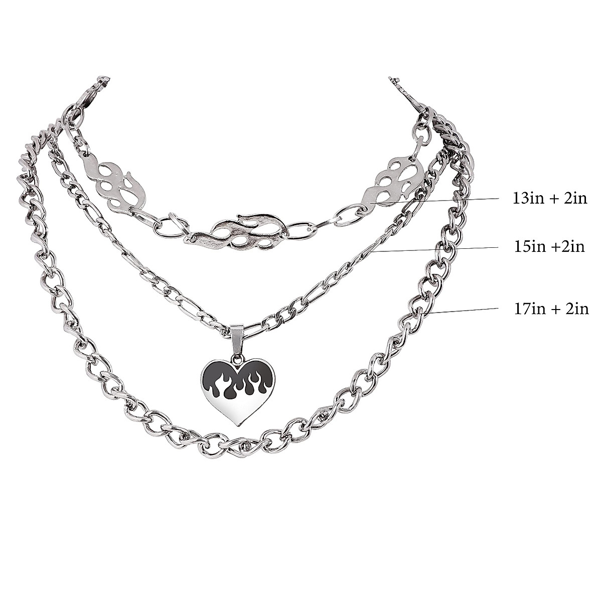 Sacina Goth Grunge Y2K Layered Flame Heart Choker Necklace, Chunky Necklace, Goth Chokers Necklace, Halloween Christmas New Year Jewelry Gift For Women, Men