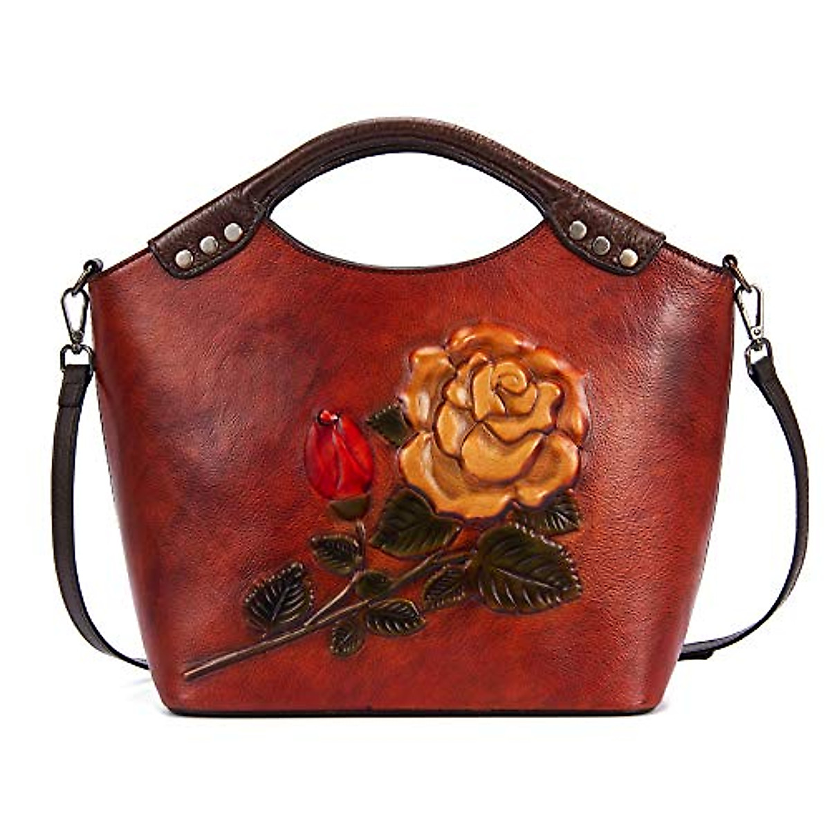 Valrena Genuine Leather Handbags for Women Retro Crossbody Bag Large Shoulder Bags Tote Purse Satchel Handbag