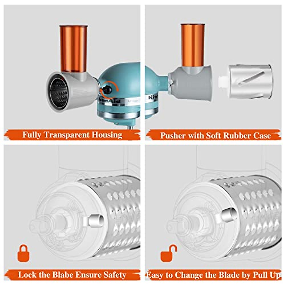 Stainless Steel Slicer Shredder Attachment for Kitchen Aid Stand Mixer, Food Slicer for Kitchen Aid Mixer, Cheese Grater Attachment, Salad Maker Accessory with 3 Cylinder Blades(Grey)