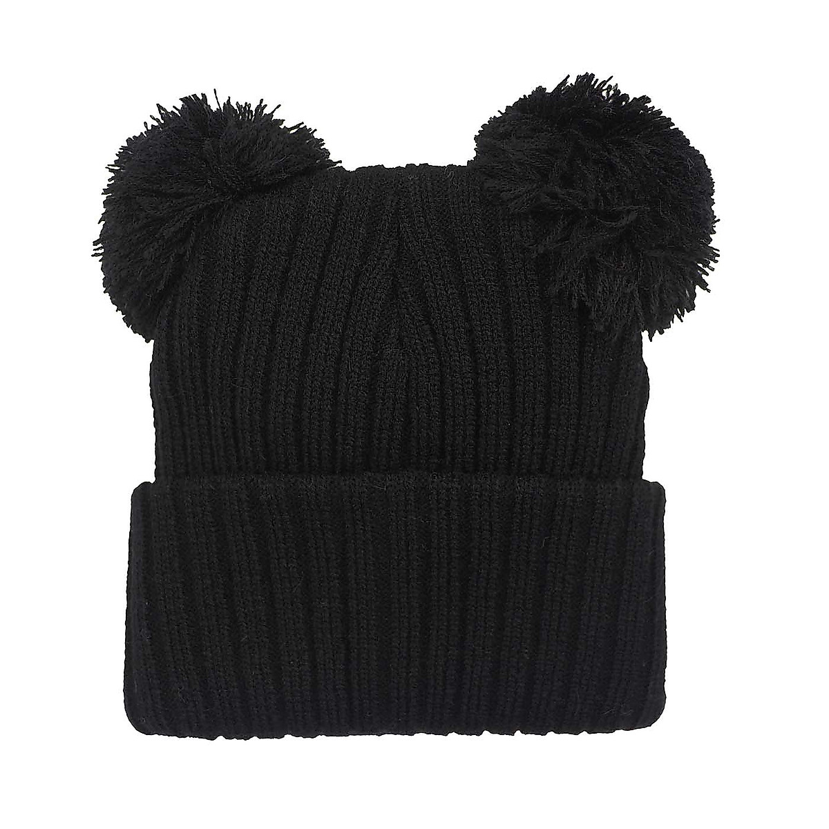 Toddler Girls Winter Beanie Hats with Pom Poms Warm Knit Baby Cap with Cute Mouse Ears Bowknot Black