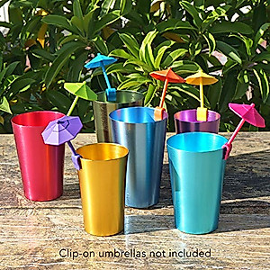 Aluminum Water Tumblers, Set of 6, Different Color, for Children and Adults, Travelling Tumblers, Party Tumblers, Stackable, 16oz (Large)