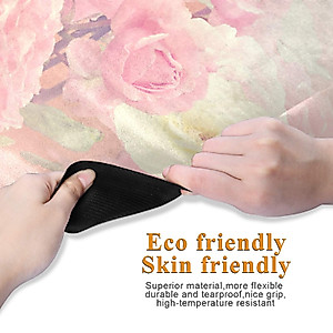OTVEE Pink And White Roses Flowers Yoga Mat for Women Non Slip Ultra Thin 1 MM Travel Yoga Mat with Carrying Bag Suede Fitness Exercise Mat for Yoga Pilates Workout Routines Camping