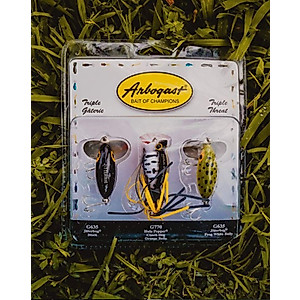 Arbogast Triple Threat Fishing Lure, Includes 2 Jitterbug Lures and 1 Hula Popper Lure, Freshwater Fishing Lures and Accessories