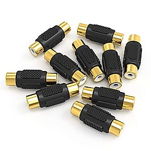 ELECTOP [10 Pack] RCA Female to Female Coupler Audio Video Gold Adapter, for Phono,Speaker,RCA Cable,Amplifier