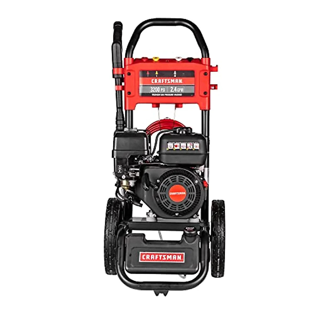 Craftsman CMXGWFN061200 3200 PSI Gas Pressure Washer, 2.4 GPM, Craftsman Engine, Includes Spray Gun and Wand, 4 QC Nozzle Tips, 1/4-in. x 25-ft. Hose, Red
