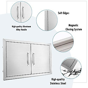 Karpevta Outdoor Kitchen Doors 42"W X 21"H BBQ Double Access Door - Stainless Steel Wall Construction Vertical Door for Outdoor Kitchen Grilling Station or Commercial BBQ Island