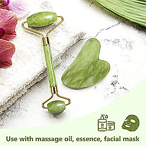 huefull Jade Roller for Face and Gua Sha Facial Tools to Reduce Puffiness and Improve Wrinkles, Face and Body Treatments of Face Roller and Gua Sha Set Designed