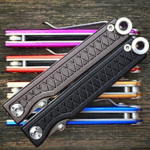 STATGEAR Pocket Samurai Micro Folding Knife - Everyday Carry 440C Stainless Steel Tanto Blade - Higonokami Style EDC Knife with Keychain Loop - Black