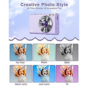 Digital Camera, Zostuic 2.7K Autofocus 48MP Kids Camera with 32 GB Card 16X Zoom Compact Portable Mini Toy Cameras Christmas Birthday Festival Gift for Kid Children Teens Girls Boys(Purple)