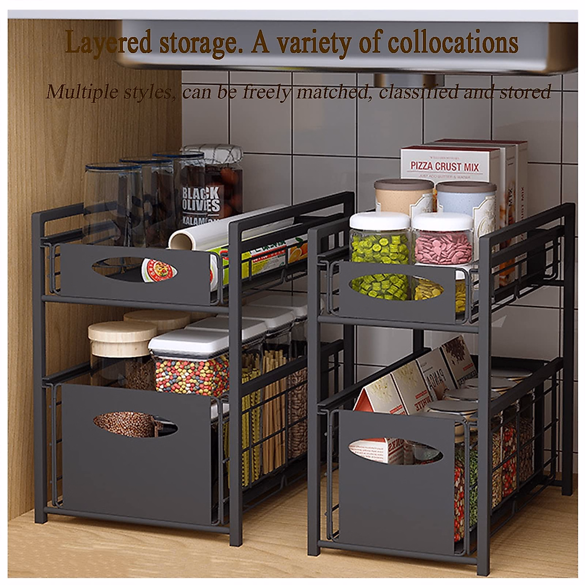 LEAYAN Under Sink Storage Cabinet Organizer Drawer, Under Sink Shelf Organizer Rack Multi-Purpose Under Sink Storage for Bathroom Kitchen Under Sink Rack Shelf, White 39.8x22.4x37.4cm