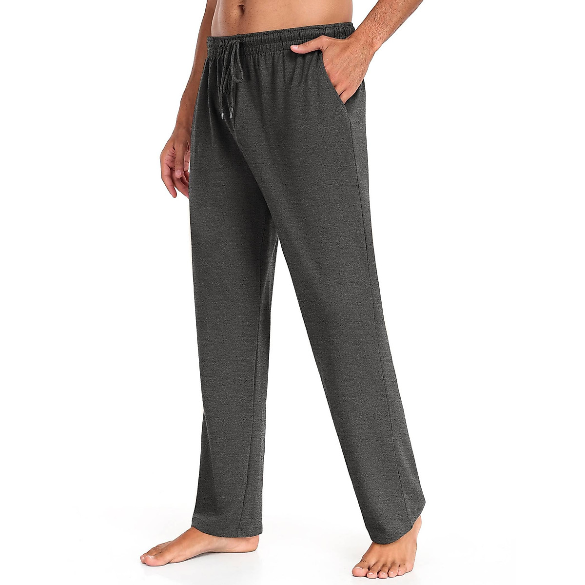 COOFANDY Men's Cotton Sweatpants Casual Loose Fit Drawstring Pants with Pockets Dark Heather Grey