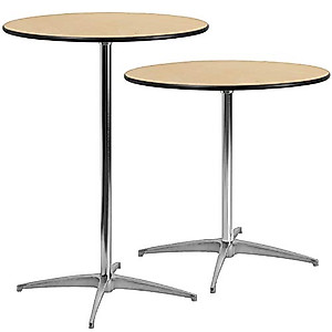 Flash Furniture 30'' Round Wood Cocktail Table with 30'' and 42'' Columns, Beige