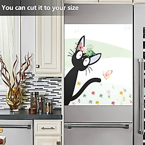 Black Cat Cute Dishwasher Magnet Cover Front Door Spring Flower Kitty Decorative Refrigerator Covers Magnetic Sheet Sticker Wash Machine Fridge Panel Decal for Kitchen Appliance 23x26 in