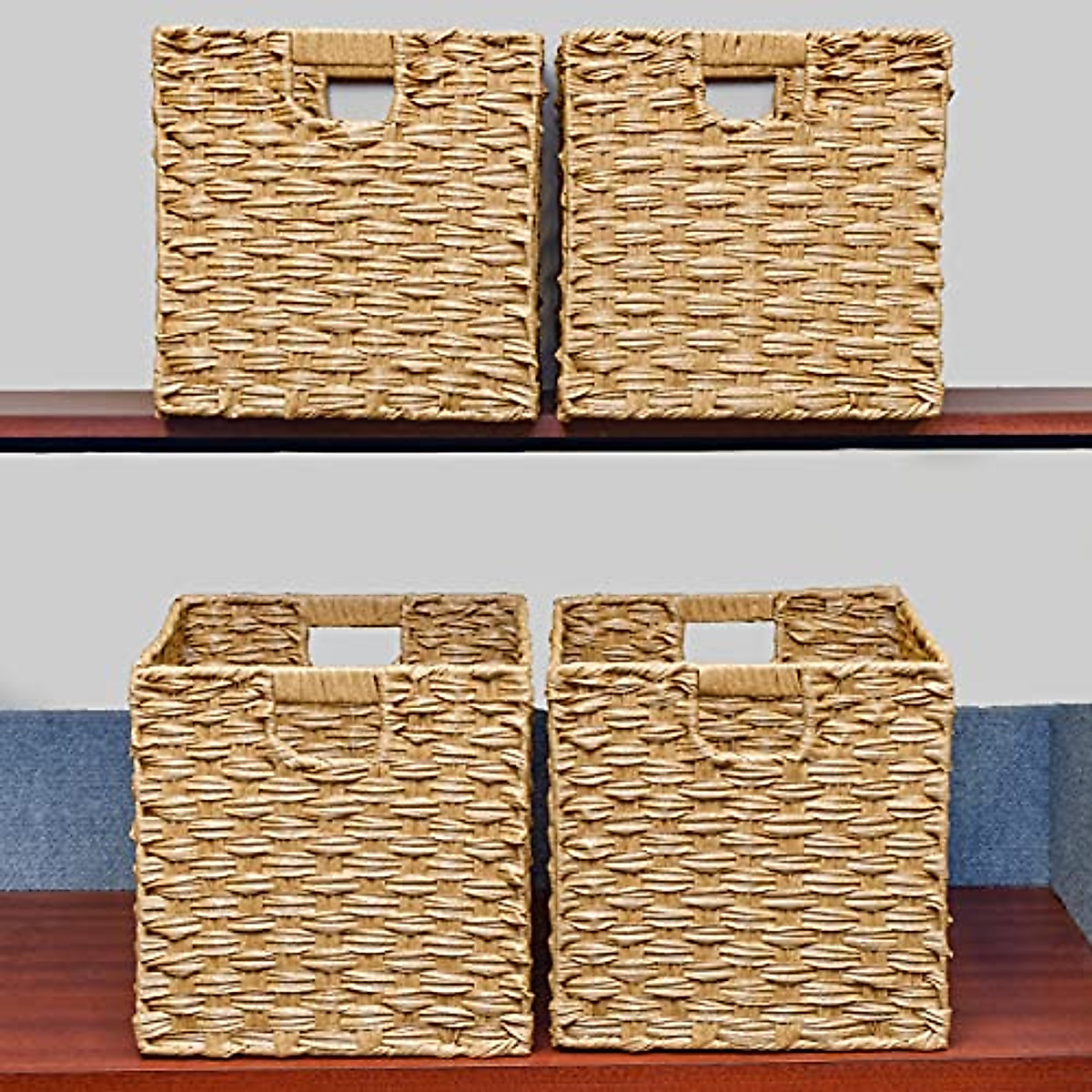 Foldable Synthetic Plastic Wicker Storage Basket with Iron Wire Frame By Blue Ridge Basket Company (Set of 4)