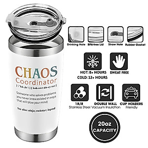 Thank You Gifts for Women, Boss, Coworker, Manager, Office, Nurse - Chaos Coordinator Gifts - Boss Lady Gifts, Boss Lady Gifts for Women, Teacher Gifts - Christmas Gifts for Boss - 20 Oz White Tumbler