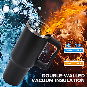 LATTPLYN 40 oz Tumbler with Handle and Straw Lid Insulated Cup Stainless Steel Water Bottle Travel Mug Gifts for Women Men Kids Trek Collection Black-1 Pc