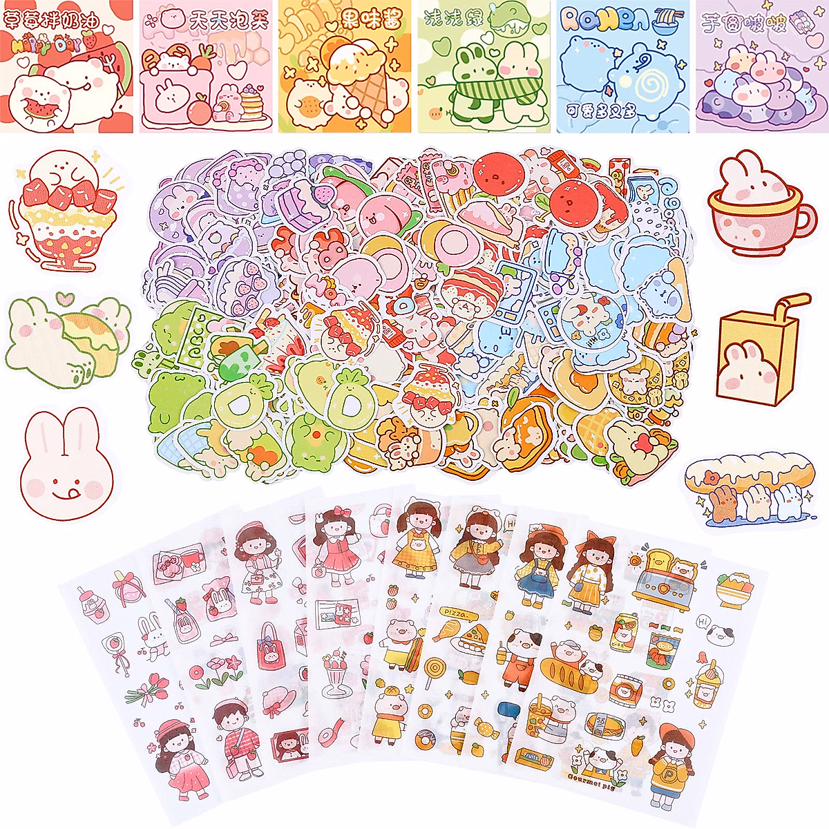 652 Pieces Korean Cute Kawaii Washi Cartoon Stickers Cartoon Little Girls Stickers Set Lovely Kid Sticker Small Size Scrapbook Decal Photo Planner Dairy Sticker for Notebook DIY(Cute Style)