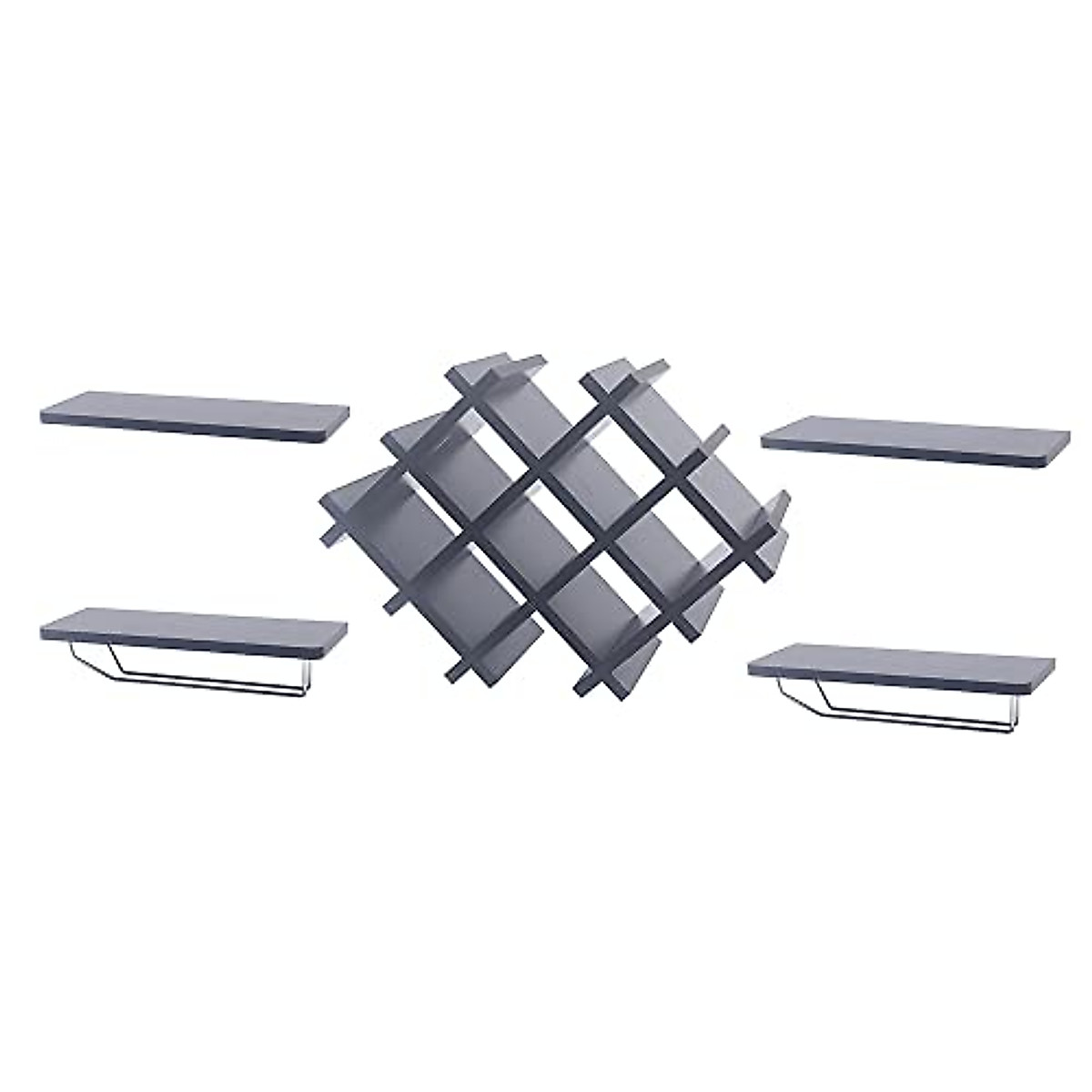 WINUS Wine Holder Rack, Wall Mounted Wine Bottle Display Rack Storage Holder Winery Wall Hanging Home Wine Cellar Rack Beer Wall Decoration Rack, Bottle Glass Holder Shelves (5-Piece Set Black)