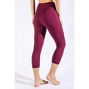 Hype Up Women's High Waisted Buttery Super Soft Capri Length Activewear Legging (S-3X) Burgundy